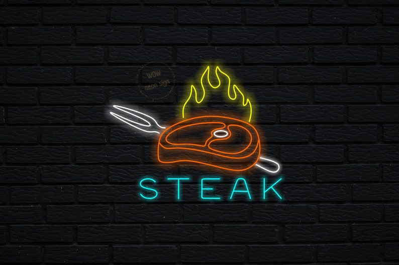 Neon Sign Steak Wall Decor, Steakhouse Decor, LED Light Steakhouse Sign ...