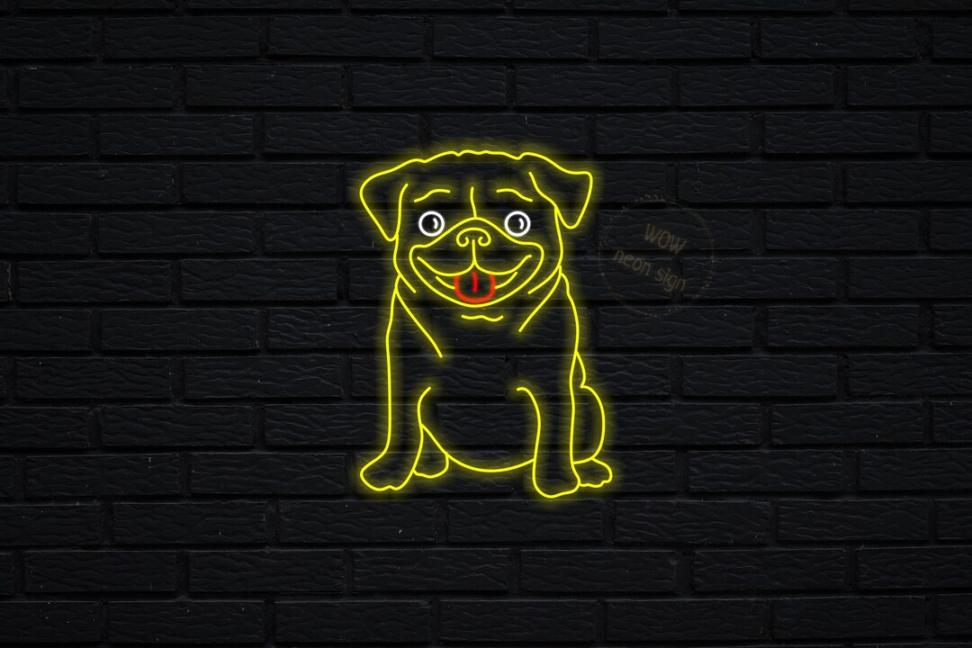 Pug Dog Neon Sign, Pug Neon Lamp Sign, Dog Neon Light, Pug Dog Acrylic ...