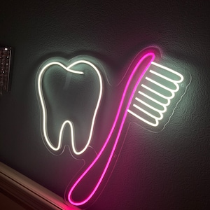 Toothbrush and Teeth Neon Sign, Teeth Neon Light, Dental Office Wall ...