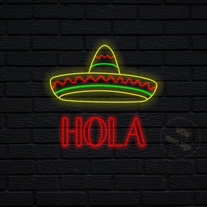 Hola Mexican Hat LED Neon Sign, Art Decor - Etsy