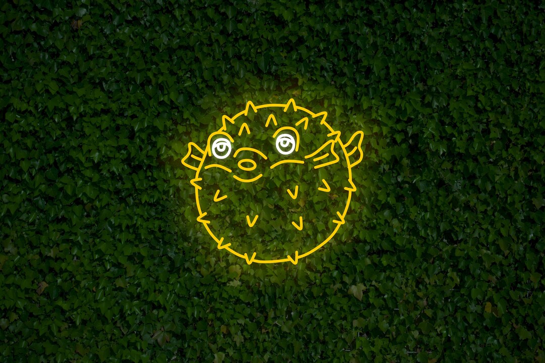 Puffer Fish With Eyes Neon Sign, Puffer Fish Neon Sign, Fugu Fish Neon ...