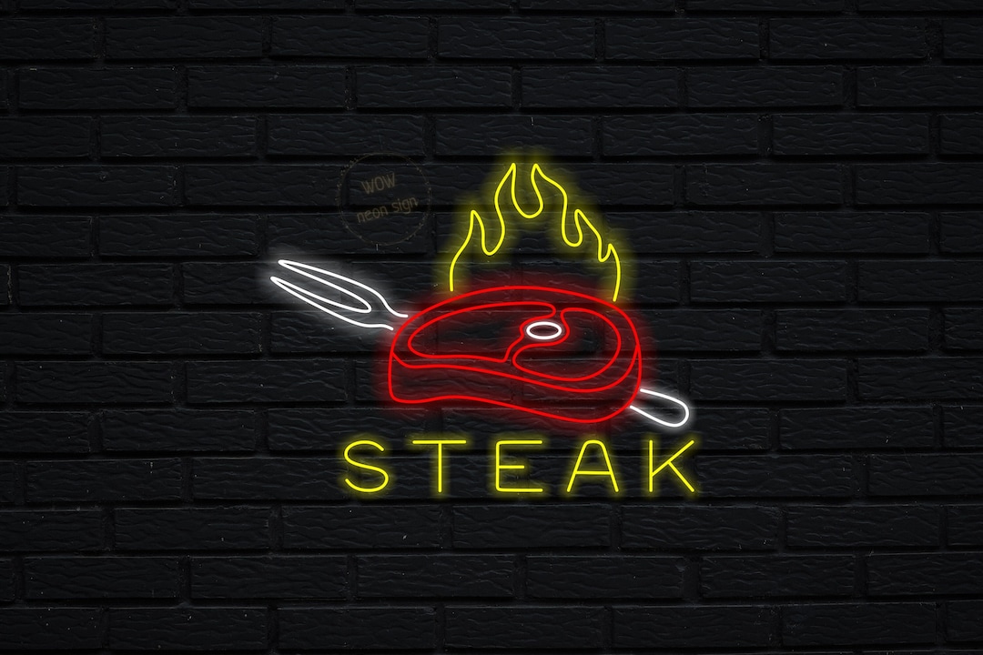 Neon Sign Steak Wall Decor, Steakhouse Decor, LED Light Steakhouse Sign ...