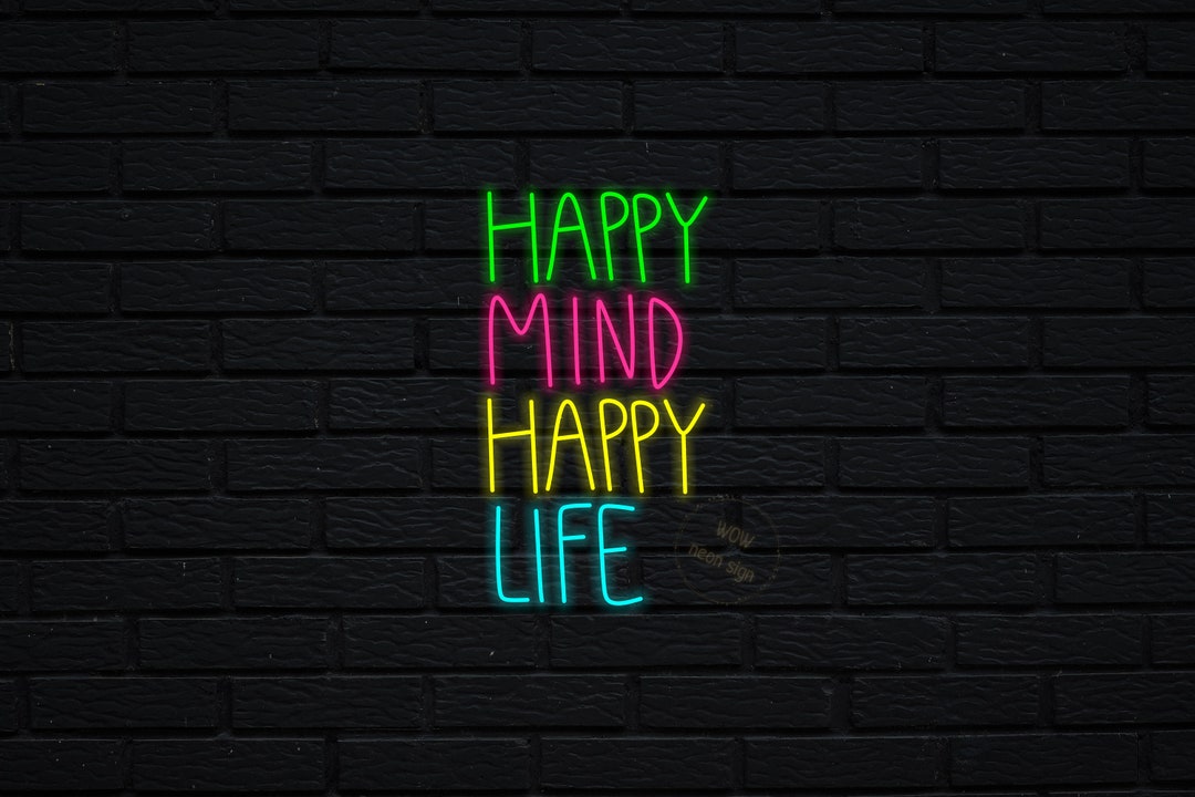 LED Neon Sign happy Mind Happy Life, Positive Affirmation Decor, Neon ...