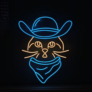 Cowboy Cat Neon Sign, Cowboy Cat Hat Neon Light, Luminous Cowboy Cat ...