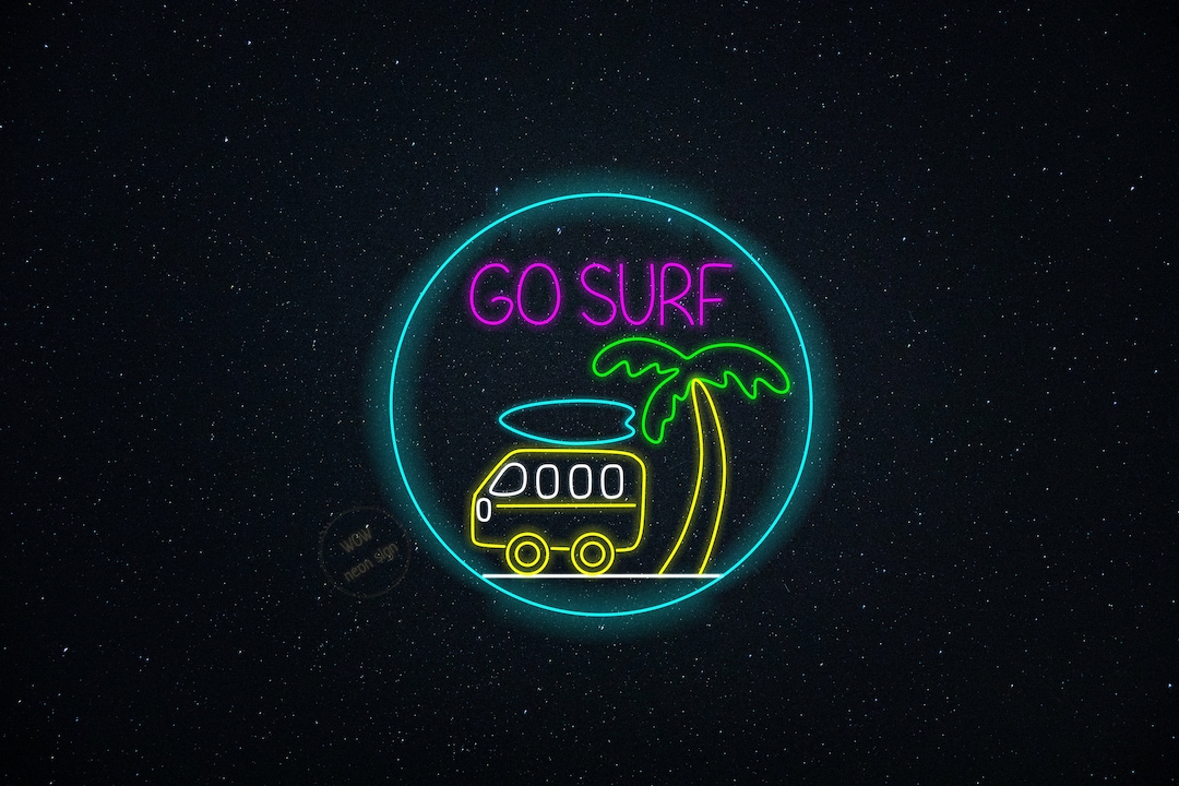 Go Surf Neon Sign, Surf Van and Palm Neon Sign, Surf Man Neon Sign - Etsy