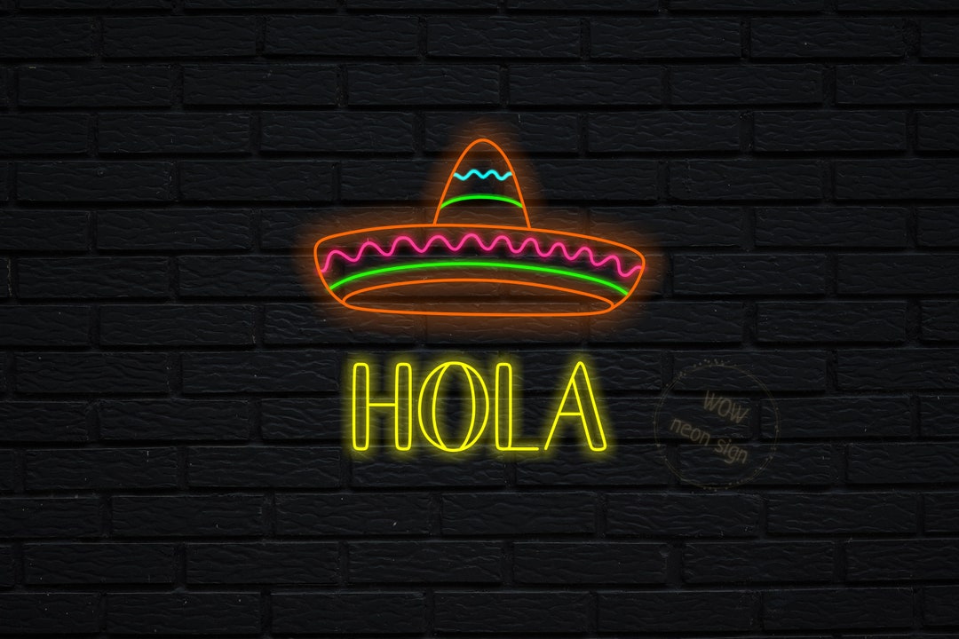 Mexican Hat Neon Sign Art Decor, Hola Led Neon Sign, Mexican Hat Neon ...