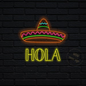 Hola Mexican Hat LED Neon Sign, Art Decor - Etsy