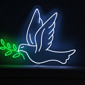 Dove Holding an Olive Branch Led Neon Sign, Dove of Peace Led Neon ...