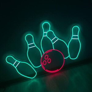 Neon Sign Bowling Ball and Pins Set, Vibrant Neon Sign Bowling Ball and ...
