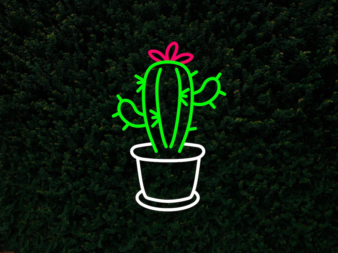 Cactus in a Pot LED Neon Sign, LED Cactus Neon Lamp, Neon Cactus Desk ...