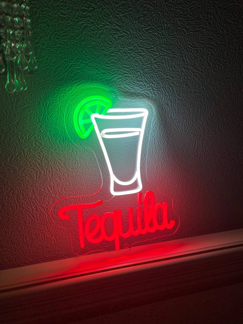 Tequila Led Neon Sign, Tequila With Glasses Neon Sign, Custom Tequila ...