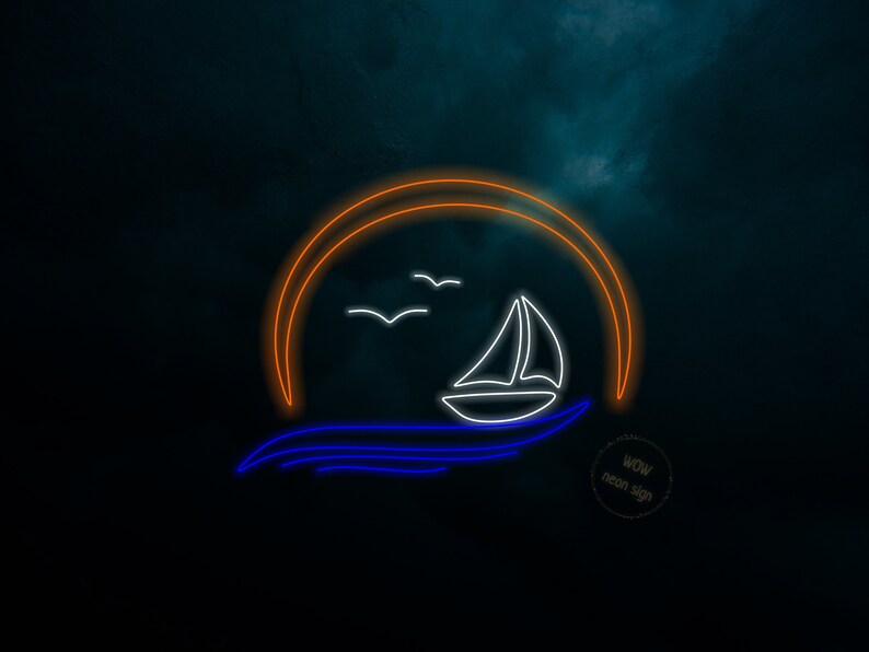 Seascape Neon Led Sign, Sunset on the Sea Led Neon Sign, Seagulls on ...