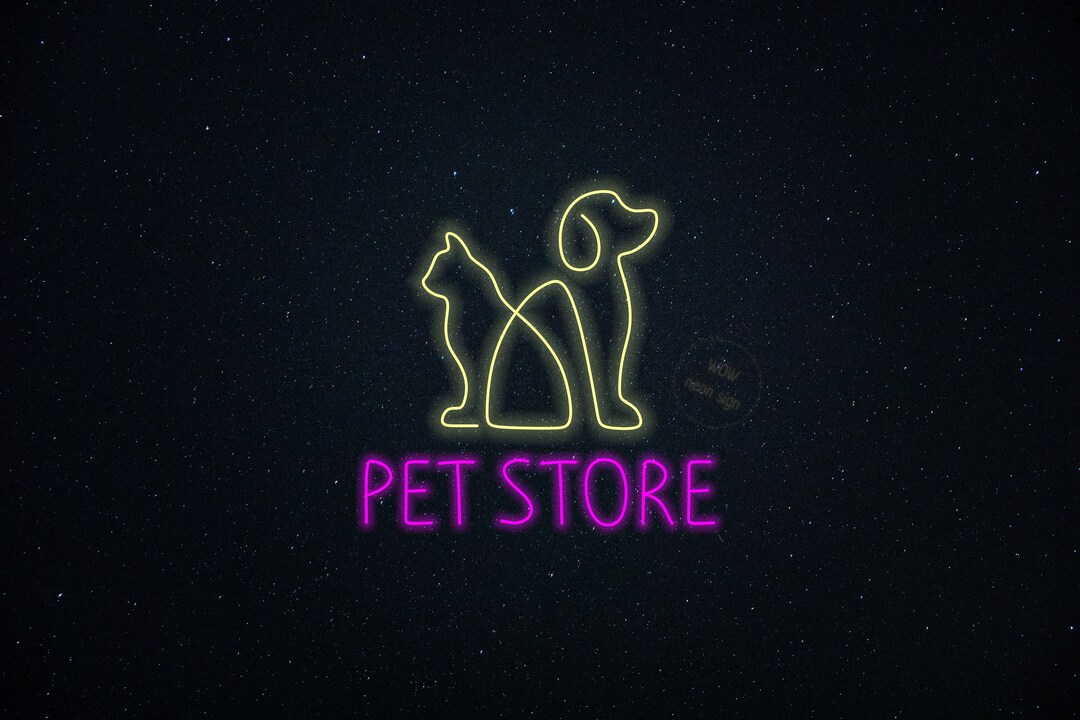 Pet Store Neon Sign, Сat and Dog Silhouette of Pet Store Neon Sign ...