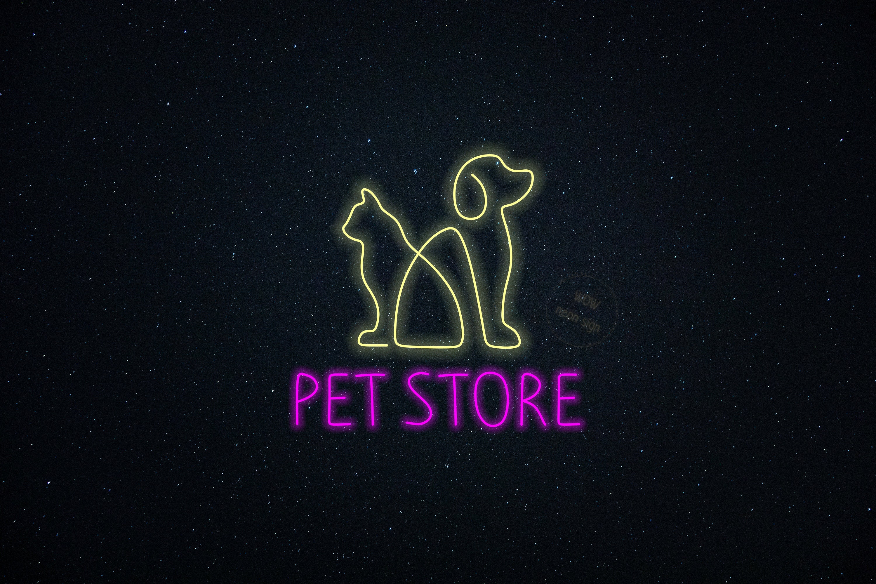Pet Store Neon Sign, Сat and Dog Silhouette of Pet Store Neon Sign ...