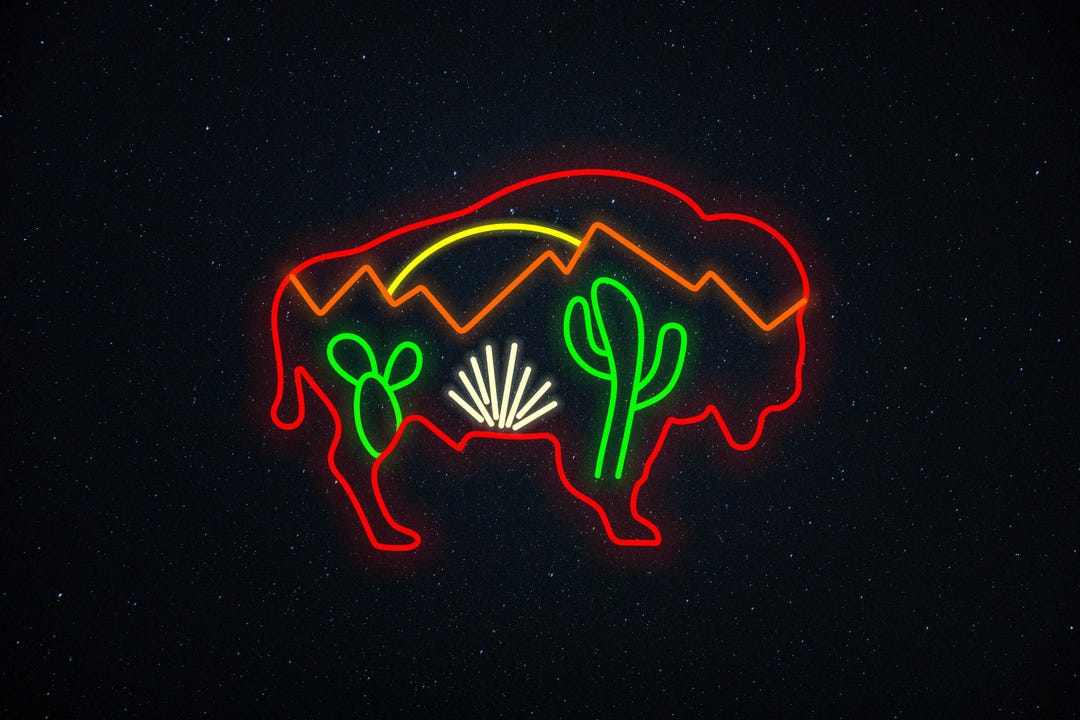 Buffalo Desert Neon Sign, Bison Desert Neon Sign, Rustic Buffalo Desert ...