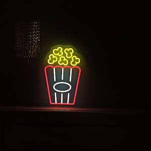 Popcorn Neon Sign, Popcorn Bucket Neon Light, Cinema Theater Popcorn ...