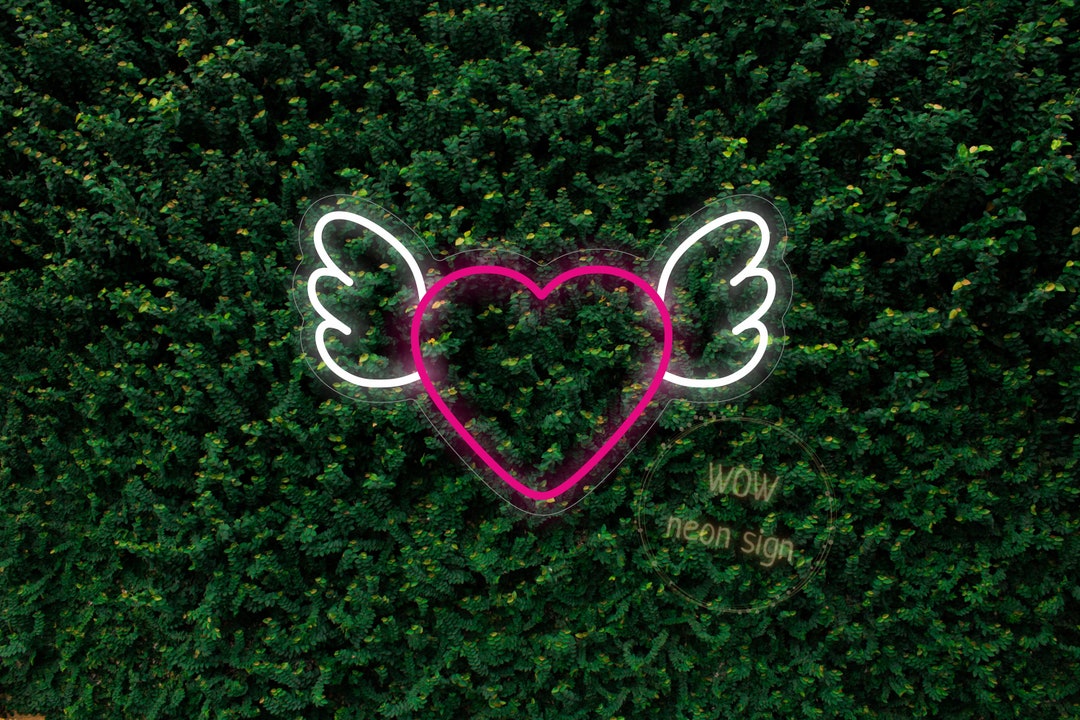 Heart With Wings Neon Sign, Flying Heart LED Decor - Etsy