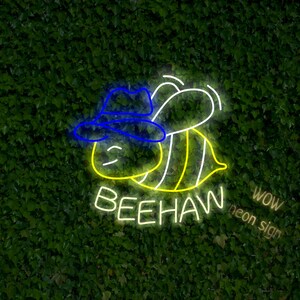 Beehaw Neon Sign, Bumble Bee With Orange Cowboy Hat Neon Sign, Bee and ...