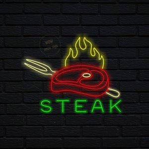 Neon Sign Steak Wall Decor, Steakhouse Decor, LED Light Steakhouse Sign ...
