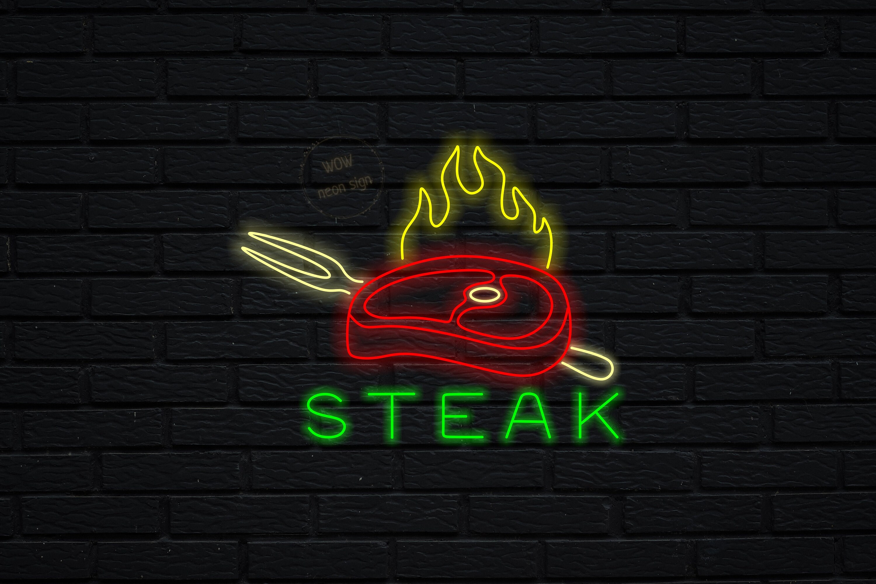 Neon Sign Steak Wall Decor, Steakhouse Decor, LED Light Steakhouse Sign ...