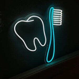 Toothbrush and Teeth Neon Sign, Teeth Neon Light, Dental Office Wall ...