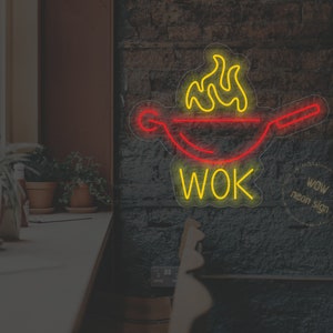 Wok Led Neon Sign, Frying Pan Neon Sign, Take Out Led Neon Light, Wok ...