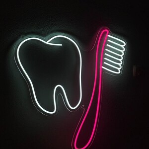 Toothbrush and Teeth Neon Sign, Teeth Neon Light, Dental Office Wall ...