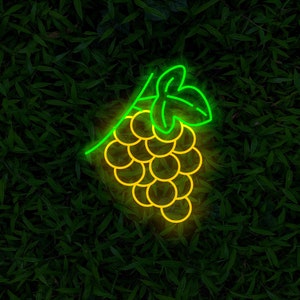 Bunch of Grapes Led Neon Sign, Purple Grapes With Green Leaves Neon ...