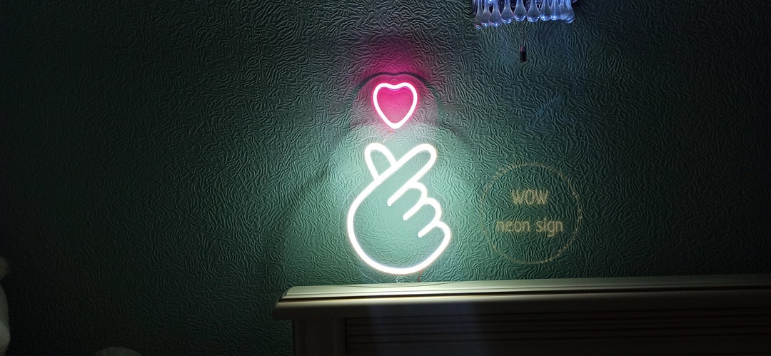 Finger Heart Neon Sign, Hand Heart Neon Light, Custom Small Finger ...