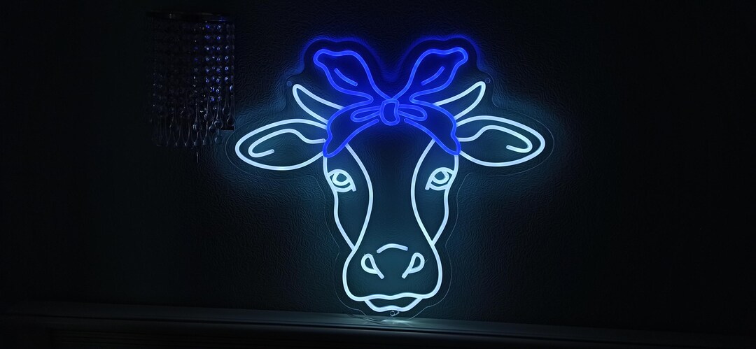 Cow Head With Pink Bandana Neon Sign, Cow With Bandana Led Neon Sign ...