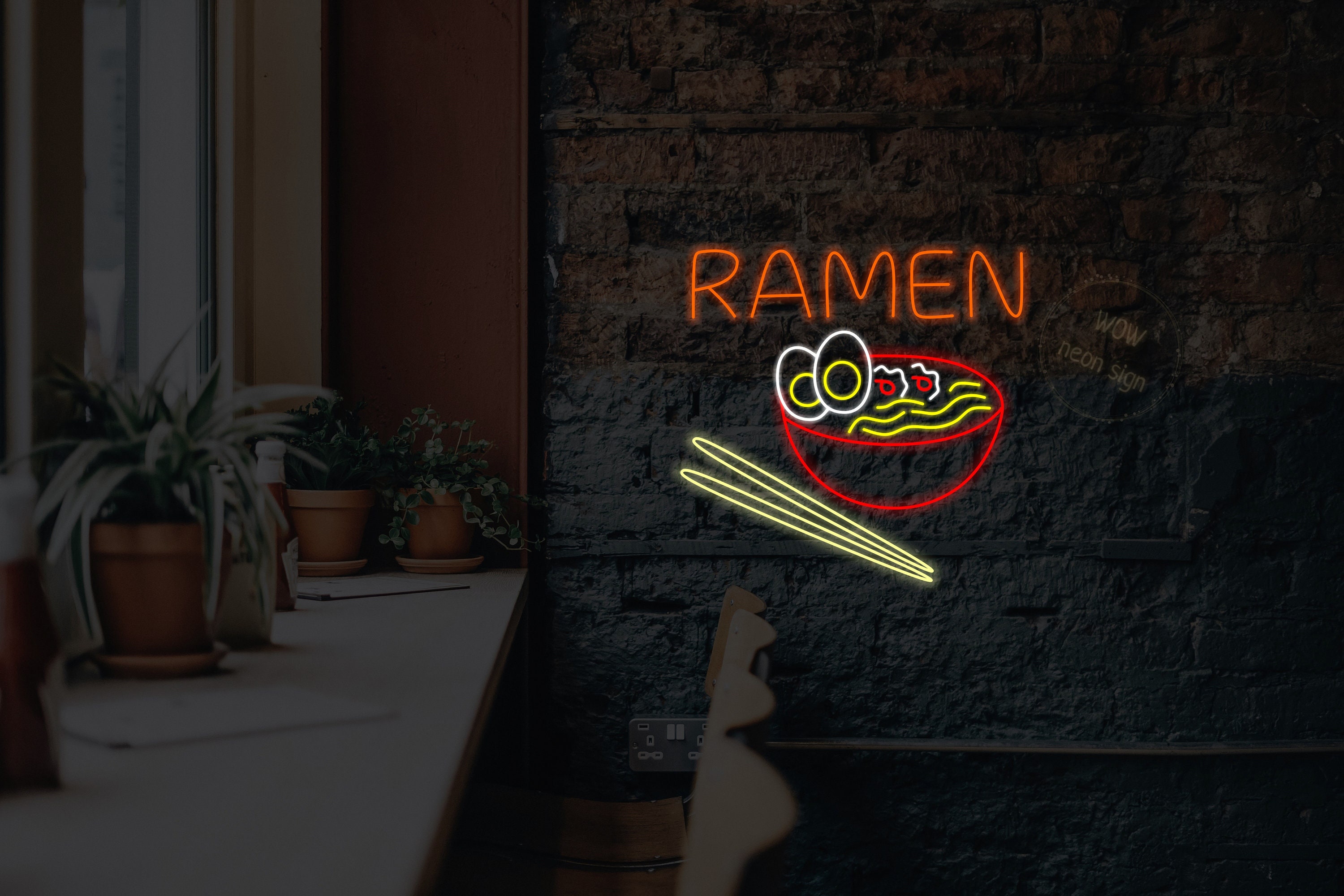 Letrero de neón de ramen, letrero de neón de tazón de ramen, letrero de ...