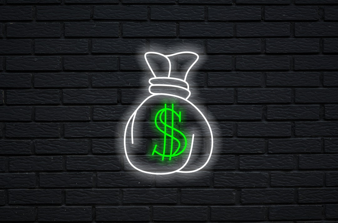 Money Bag Neon Sign, Money Bag With Dollar Led Neon Light, Cash Neon ...