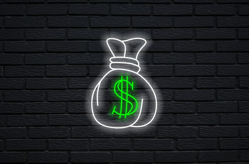 Money Bag Neon Sign, Money Bag With Dollar Led Neon Light, Cash Neon ...