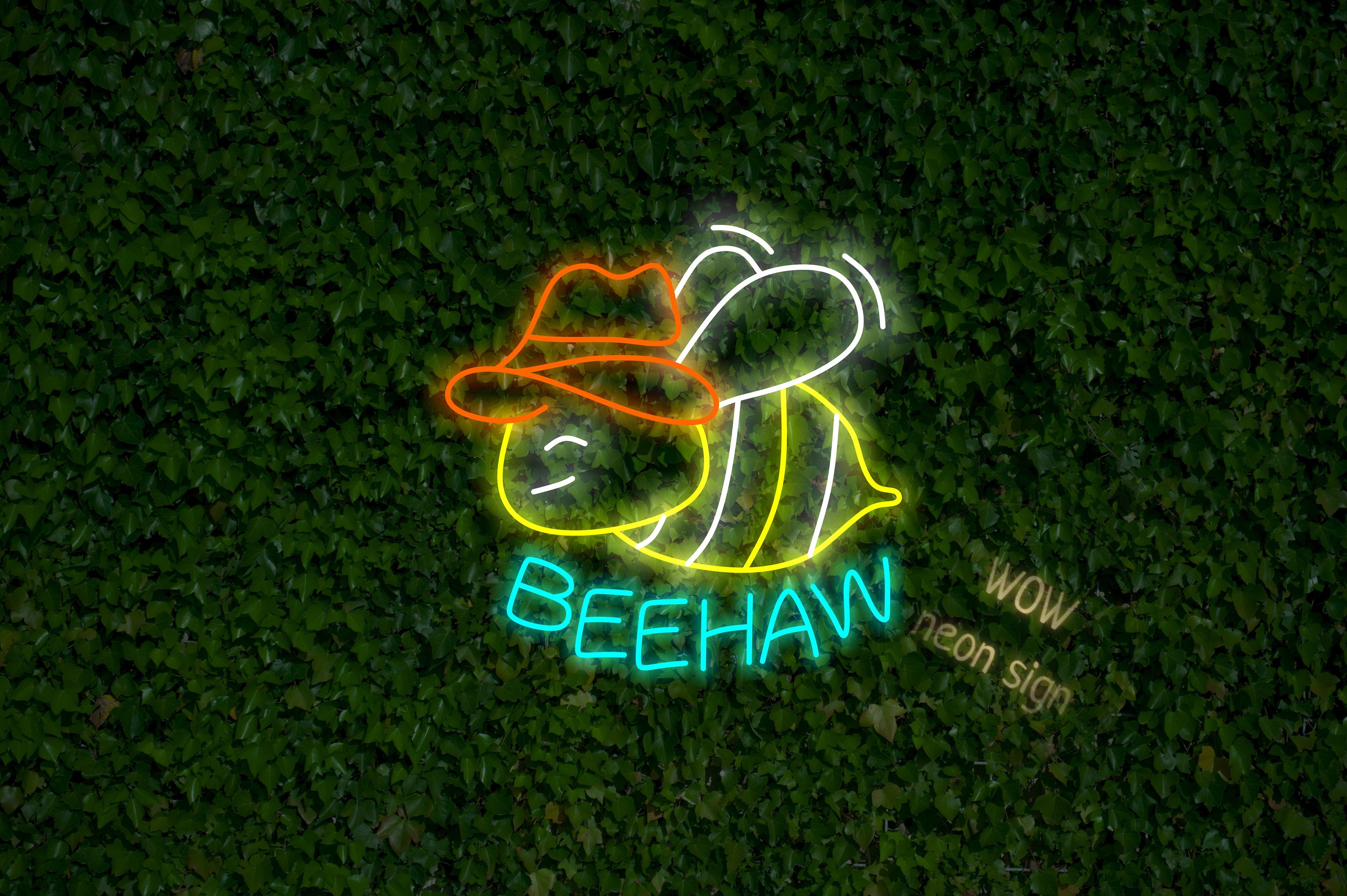 Beehaw Neon Sign, Bumble Bee With Orange Cowboy Hat Neon Sign, Bee and ...