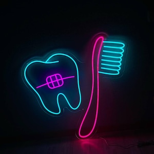 Neon Tooth With Braces LED Sign, Dental Office Decor, Dental Office LED ...