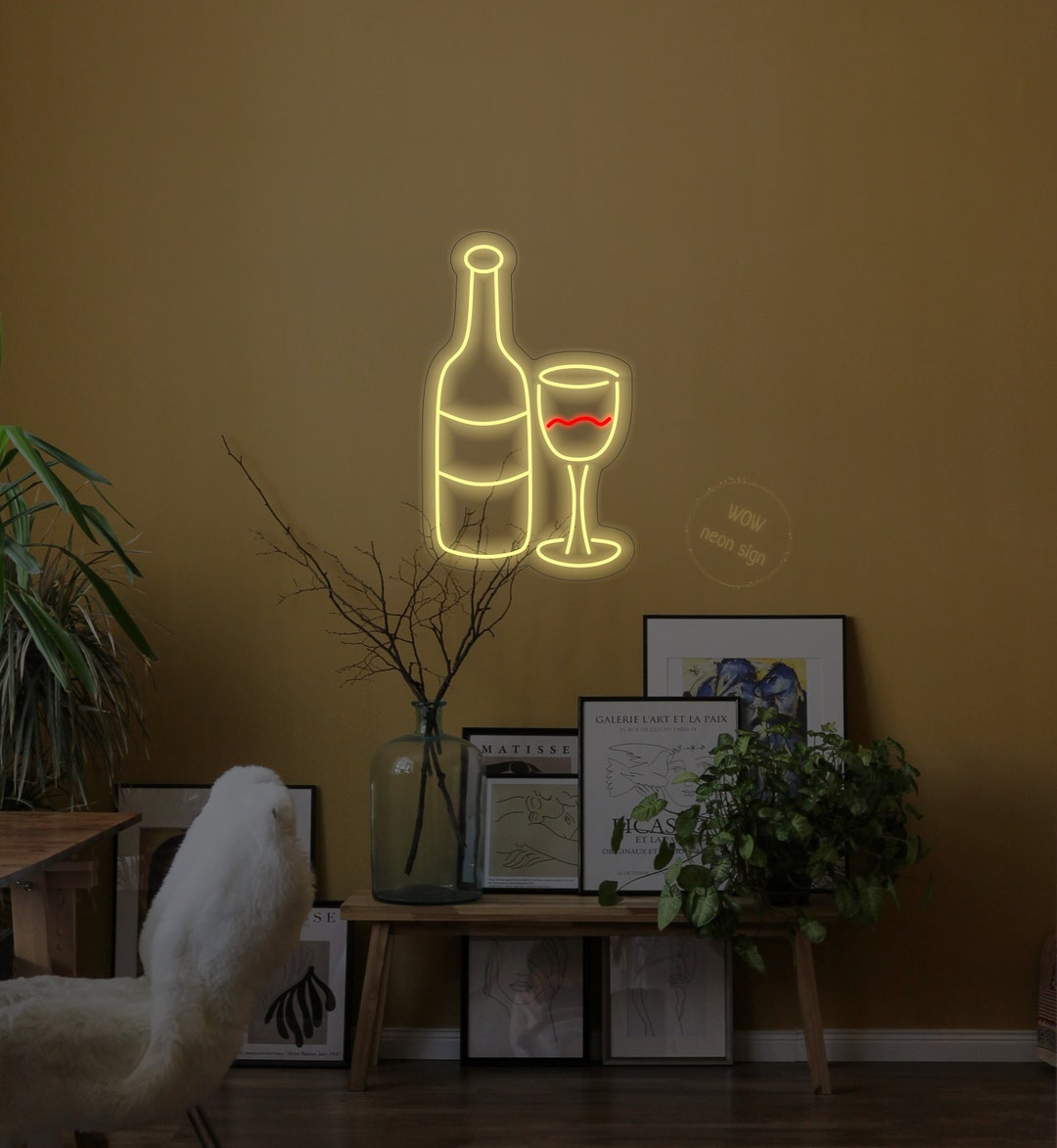 Wine Glass and Bottle Neon Sign, Wine Glass Led Neon Sign, Wine Bar Led ...
