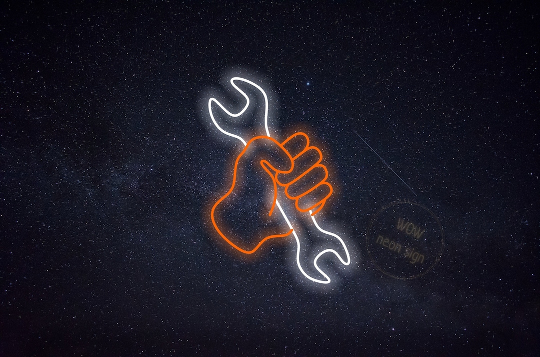 Hand With Wrench Neon Sign, Hand With Wrench Led Neon Light, Workshop ...