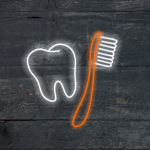 Toothbrush and Teeth Neon Sign, Teeth Neon Light, Dental Office Wall ...
