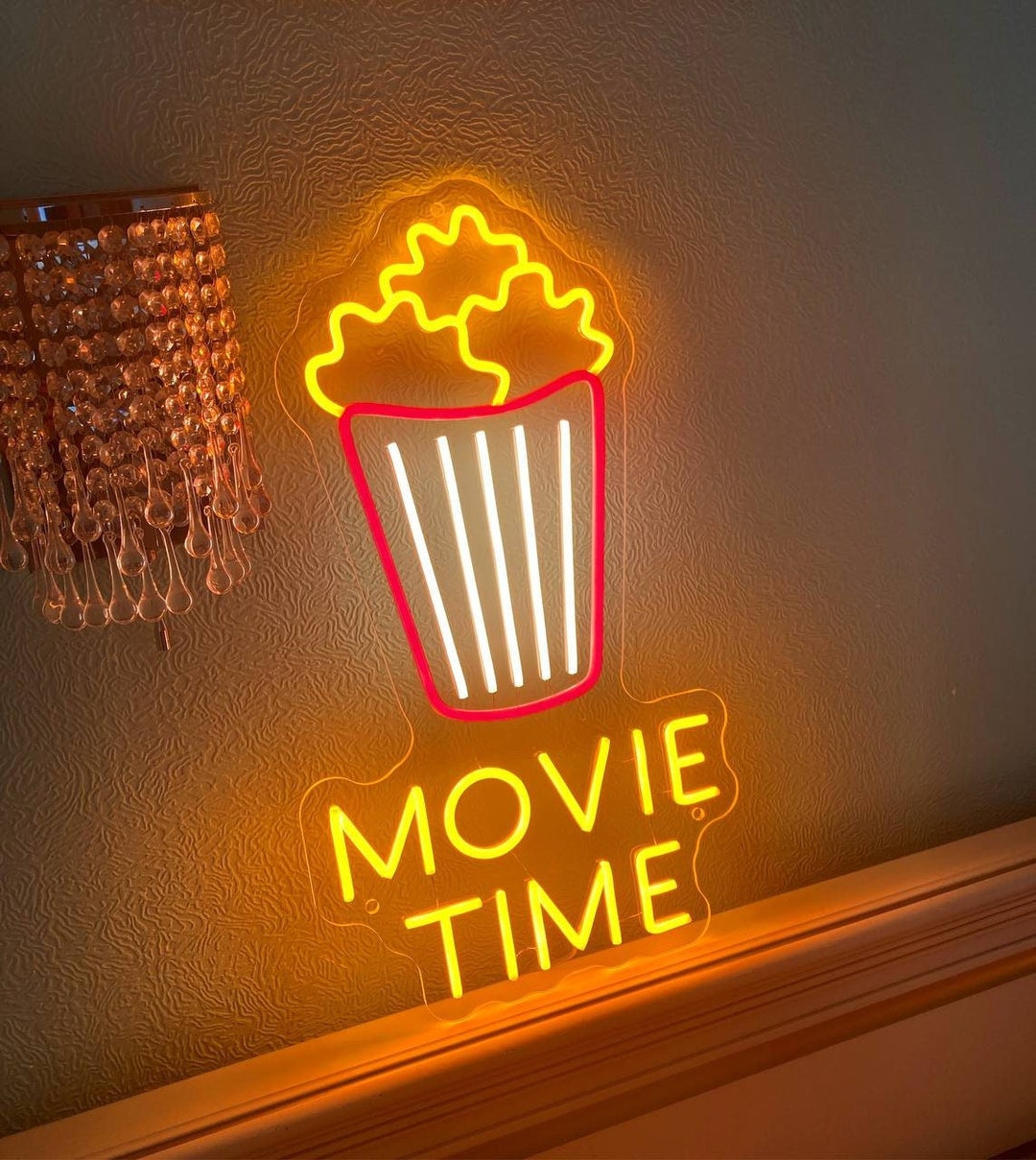 Popcorn Movie Time Neon Sign, Cinema Decor - Etsy