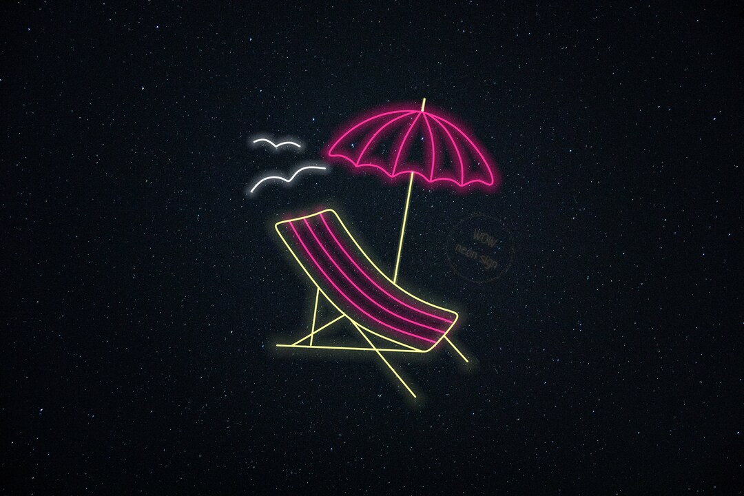 Beach Umbrella Neon Sign Light, Sunbed Led Neon Sign, Summer Vibes Neon ...