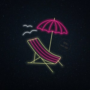 Beach Umbrella Neon Sign Light, Sunbed Led Neon Sign, Summer Vibes Neon ...