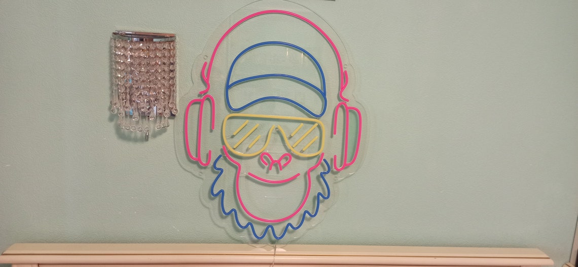 Monkey With Headphones Neon Sign, Monkey With Glasses Neon Sign, Monkey ...