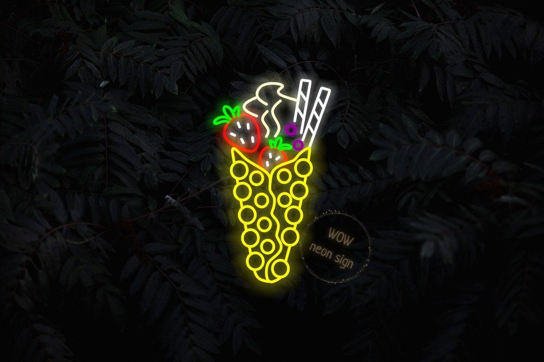Bubble Waffle With Berries Neon Sign, Bubble Waffle With Ice Cream Neon ...