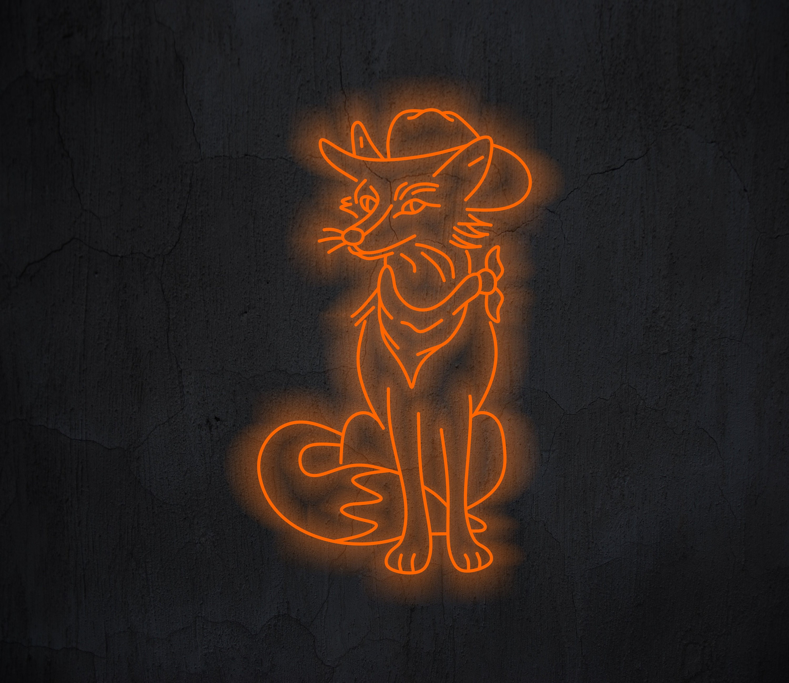 Fox in Cowboy Hat Led Neon Sign, Fox in Bandana and Cowboy Hat Neon ...