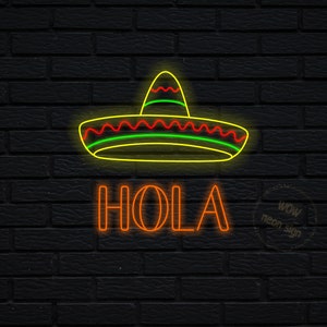 Hola Mexican Hat LED Neon Sign, Art Decor - Etsy