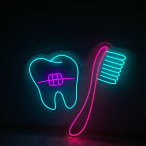 Neon Tooth With Braces LED Sign, Dental Office Decor, Dental Office LED ...
