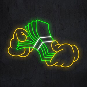 Hand Holding Money Neon Sign, Hand and Money Neon Sign, Money Display ...