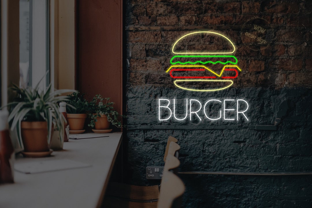 Burger Neon Sign, Burger Led Neon Light, Restaurant Burger Led Decor ...