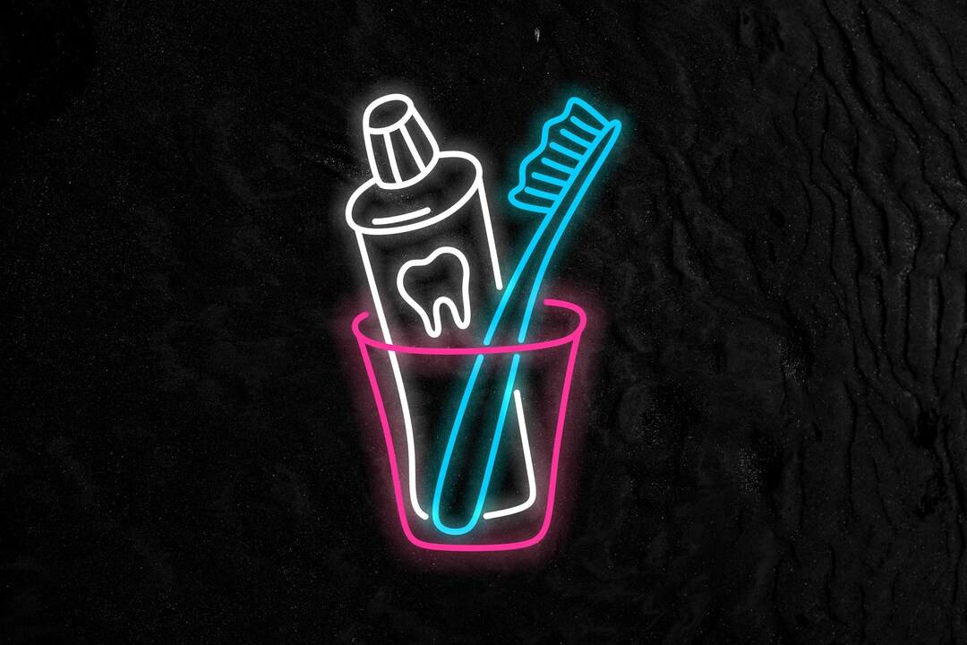 LED Neon Toothpaste and Brush Glass Holder, Glass Toothpaste and Brush ...