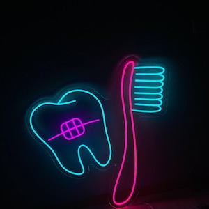 Neon Tooth With Braces LED Sign, Dental Office Decor, Dental Office LED ...